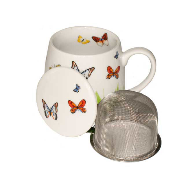 Koenitz Theetas met Vlindermotief – Porselein met filter in edelstaal ...